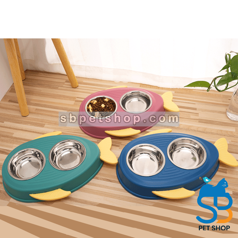 Fish Shaped Double Feeding Bowl - SBPetShop.com